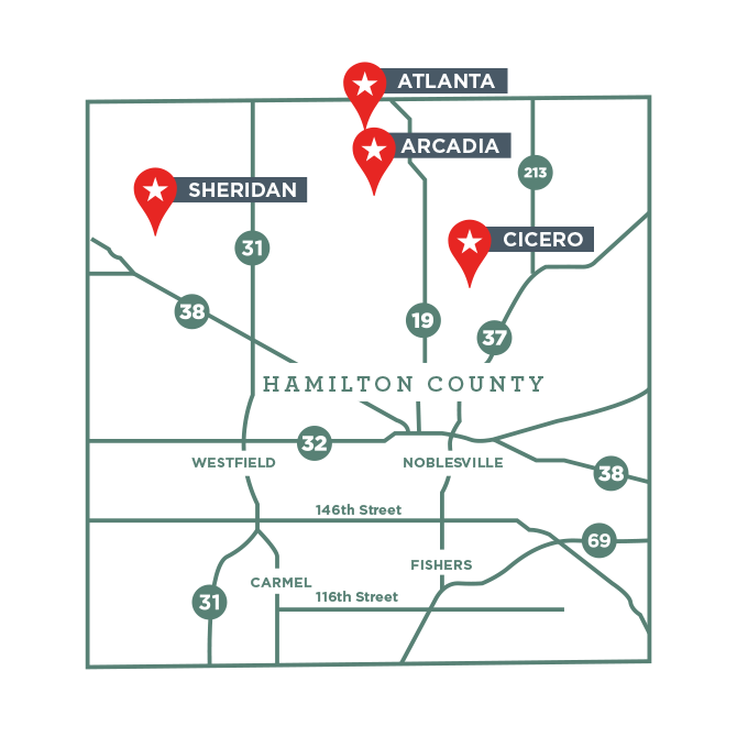 Arcadia, Atlanta, Cicero & Sheridan in Hamilton County, Indiana