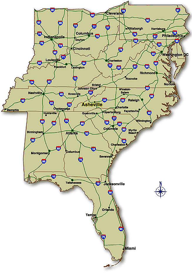 Interstate Road Map Southeastern Us