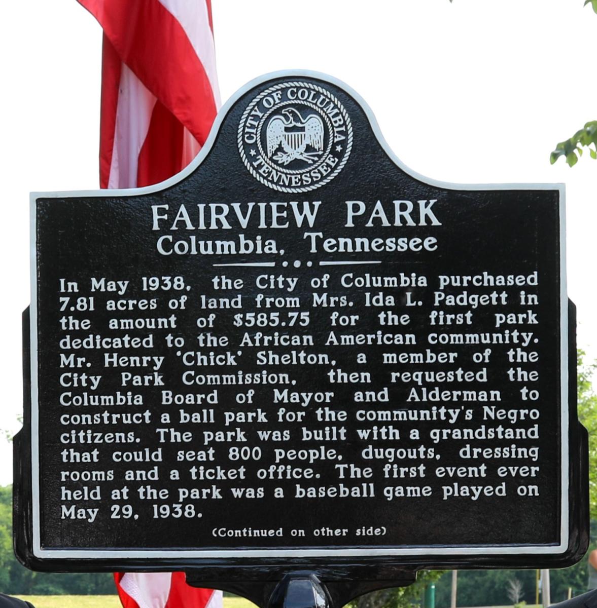 Fairview Park Historical Marker