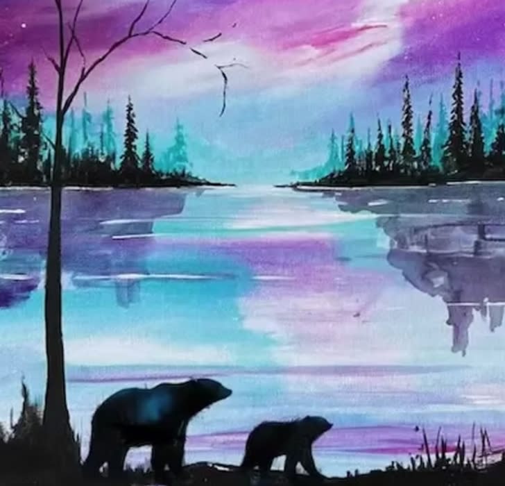 The Paint Club - polar bears & Northern lights