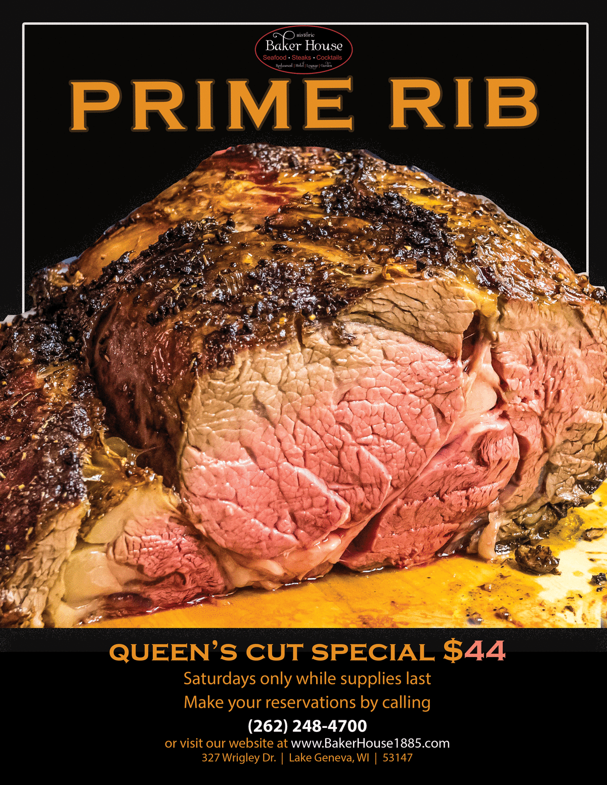 Prime Rib Saturdays @Baker House