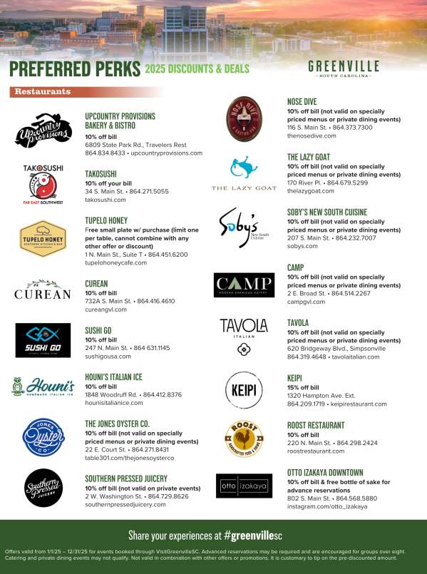 Preferred Perks | VisitGreenvilleSC