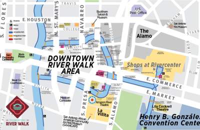 Mapa Del Paseo Fluvial Del Centro De San Antonio San Antonio, Texas: