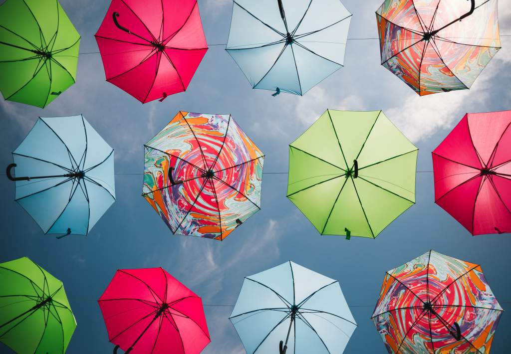 colorful umbrellas hanging