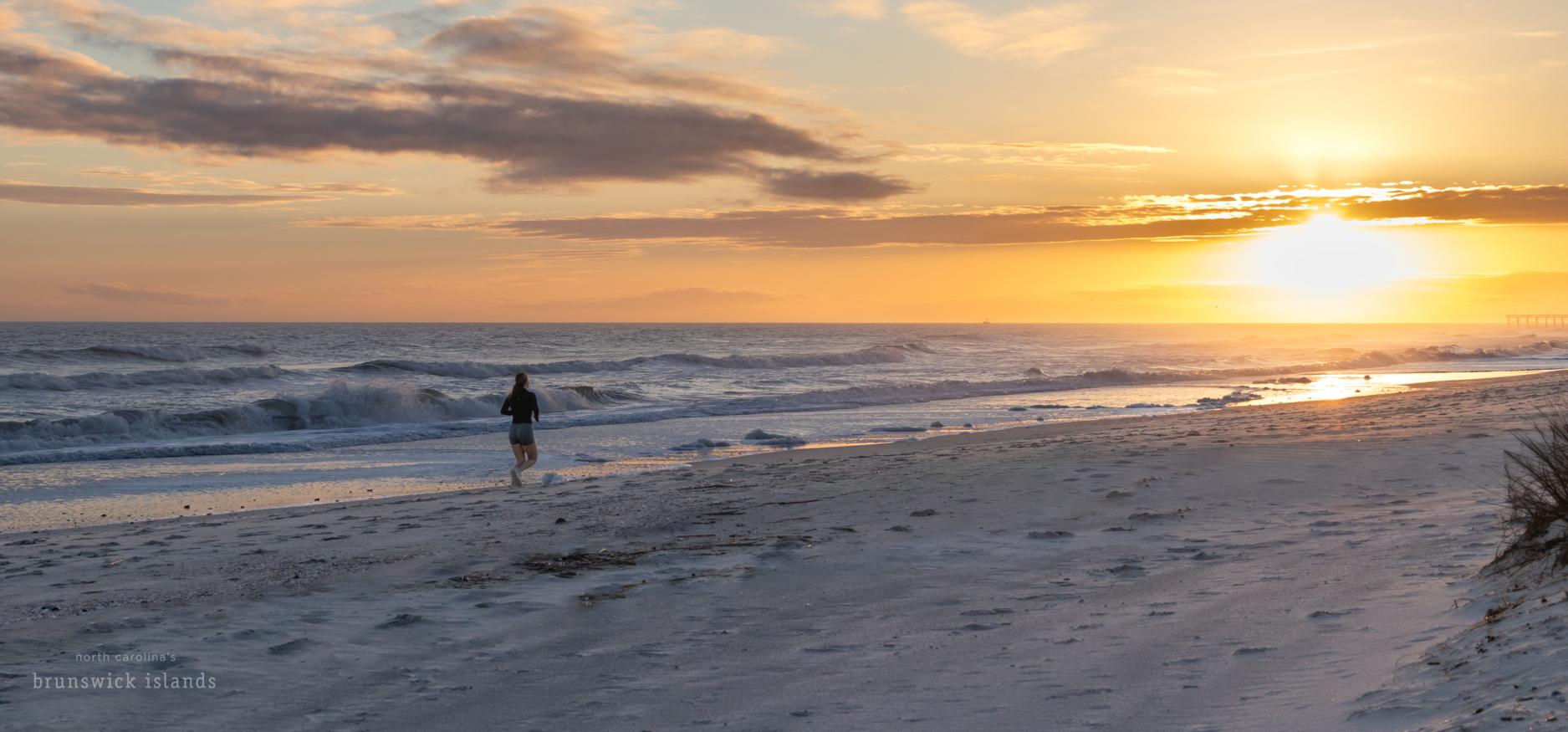 running beach sunset
