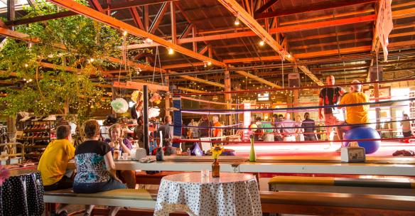 bar with boxing ring inside