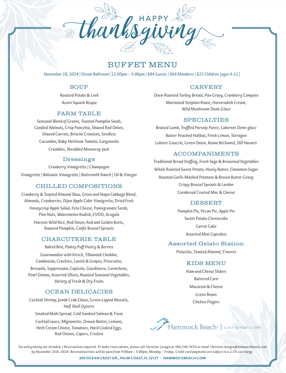 Thanksgiving Dinner in Flagler Beach | Reservations & Times