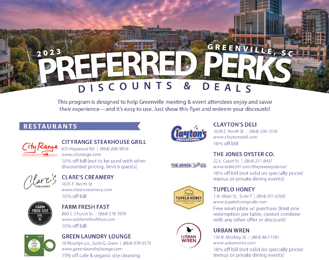 Preferred Perks | VisitGreenvilleSC