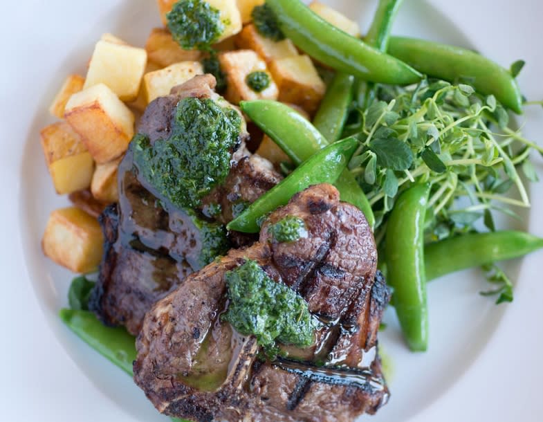 Recipe: Lamb T-Bone with Roasted Yukon Potatoes, Snap Peas, and Herbed ...