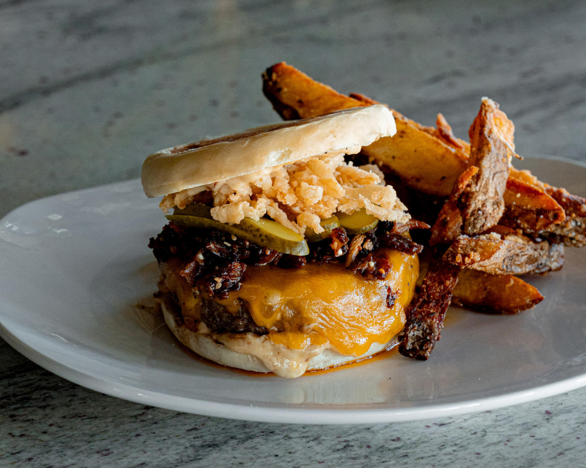 Crispy Mushroom & Bacon Chili Crisp Burger | Parlor Bar & Kitchen ...