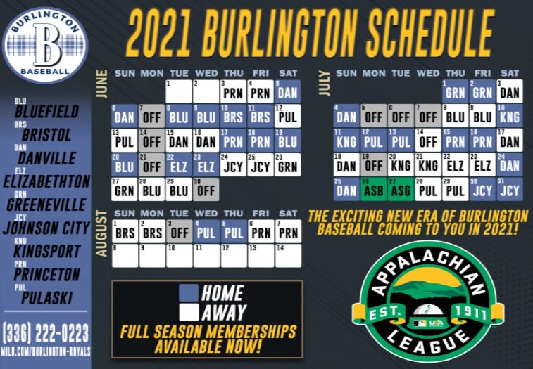 Burlington Baseball Releases 2021 Schedule