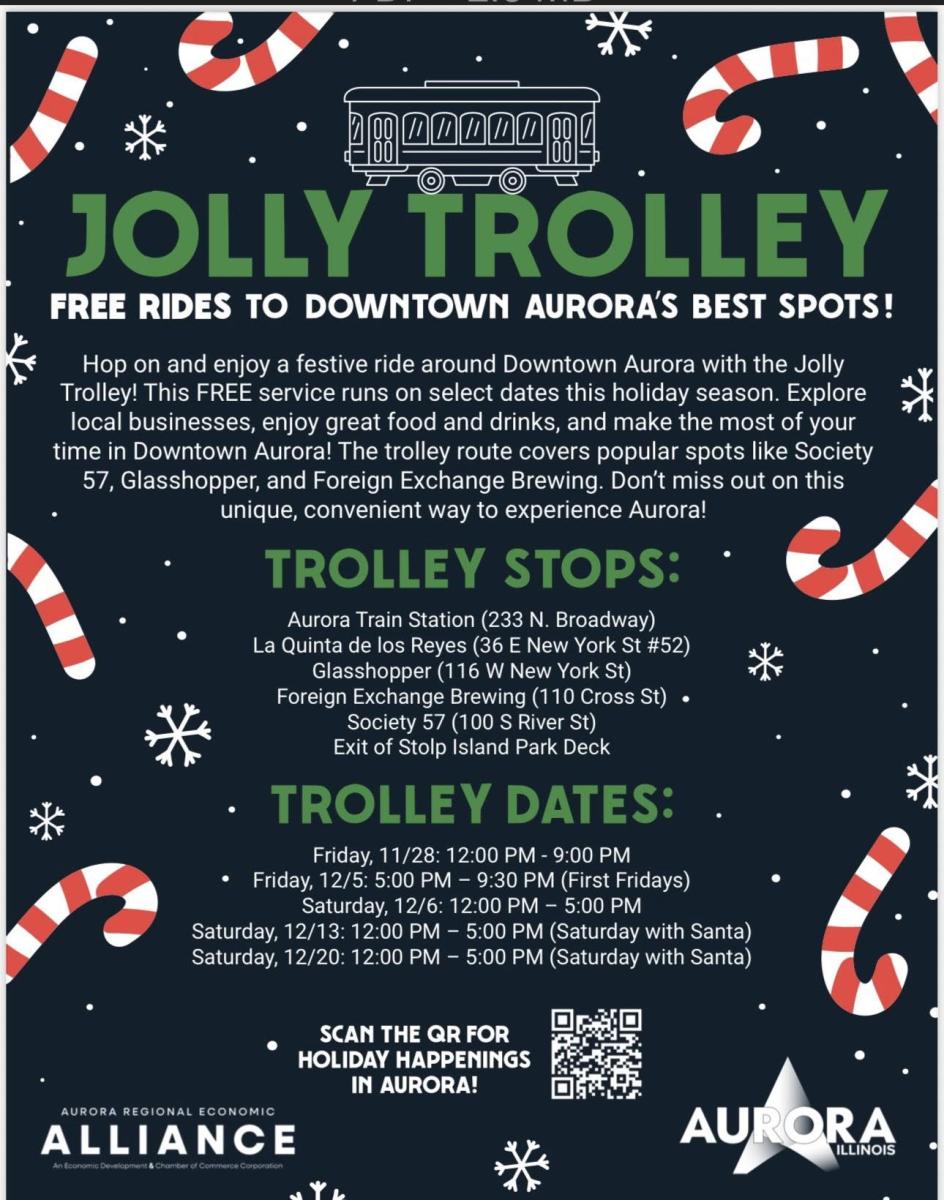 Jolly Trolley in Downtown Aurora
