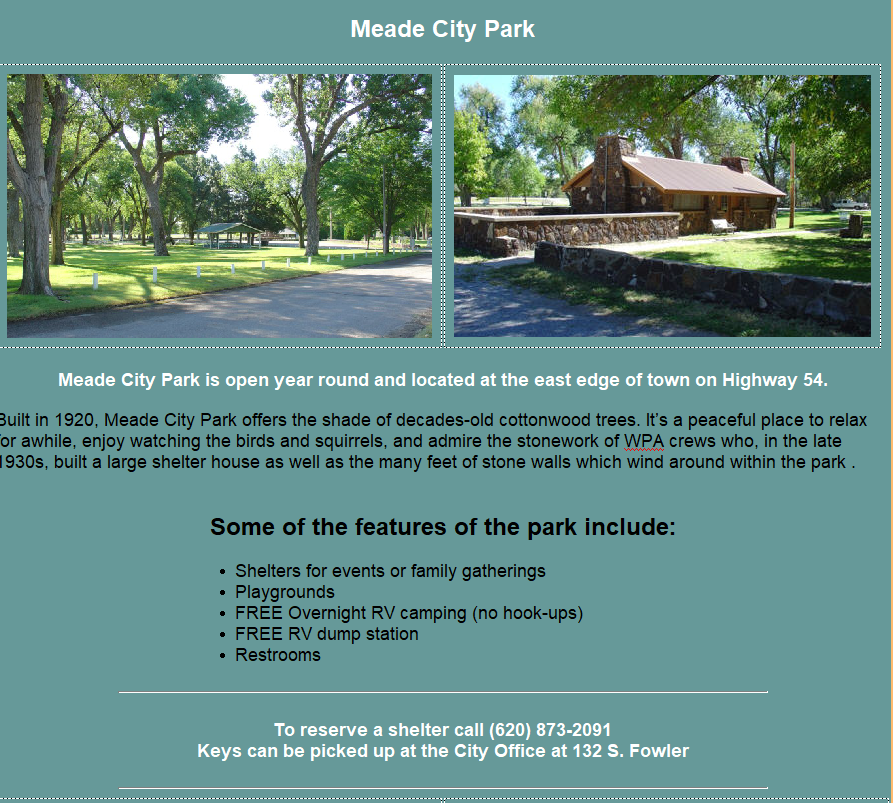 Meade City Park - Meade KS, 67864-0893