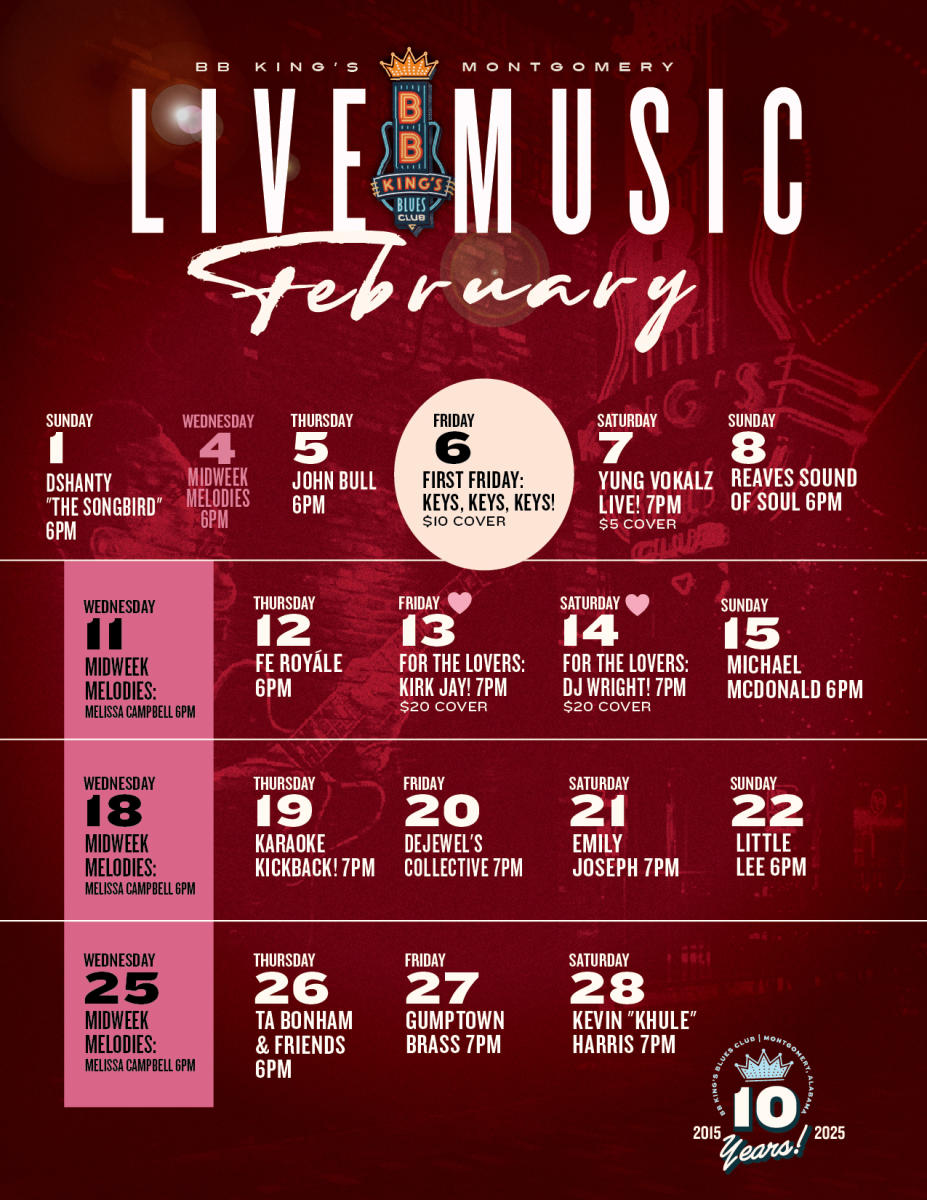BB King's Blues Club February Calendar! | Montgomery, AL