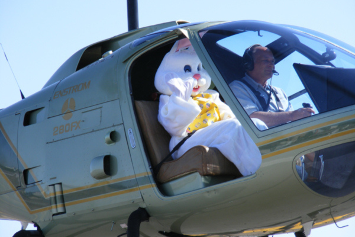 Easter Bunny Arrives by Helicopter at Hiller Aviation Museum