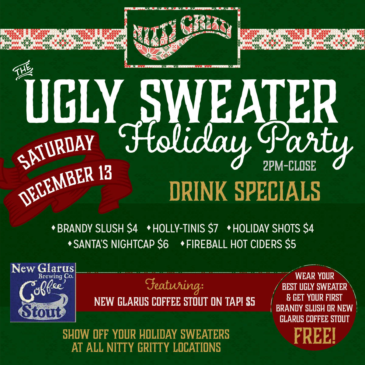 Nitty Gritty's 12th Annual Ugly Holiday Sweater Party | Sun Prairie, WI