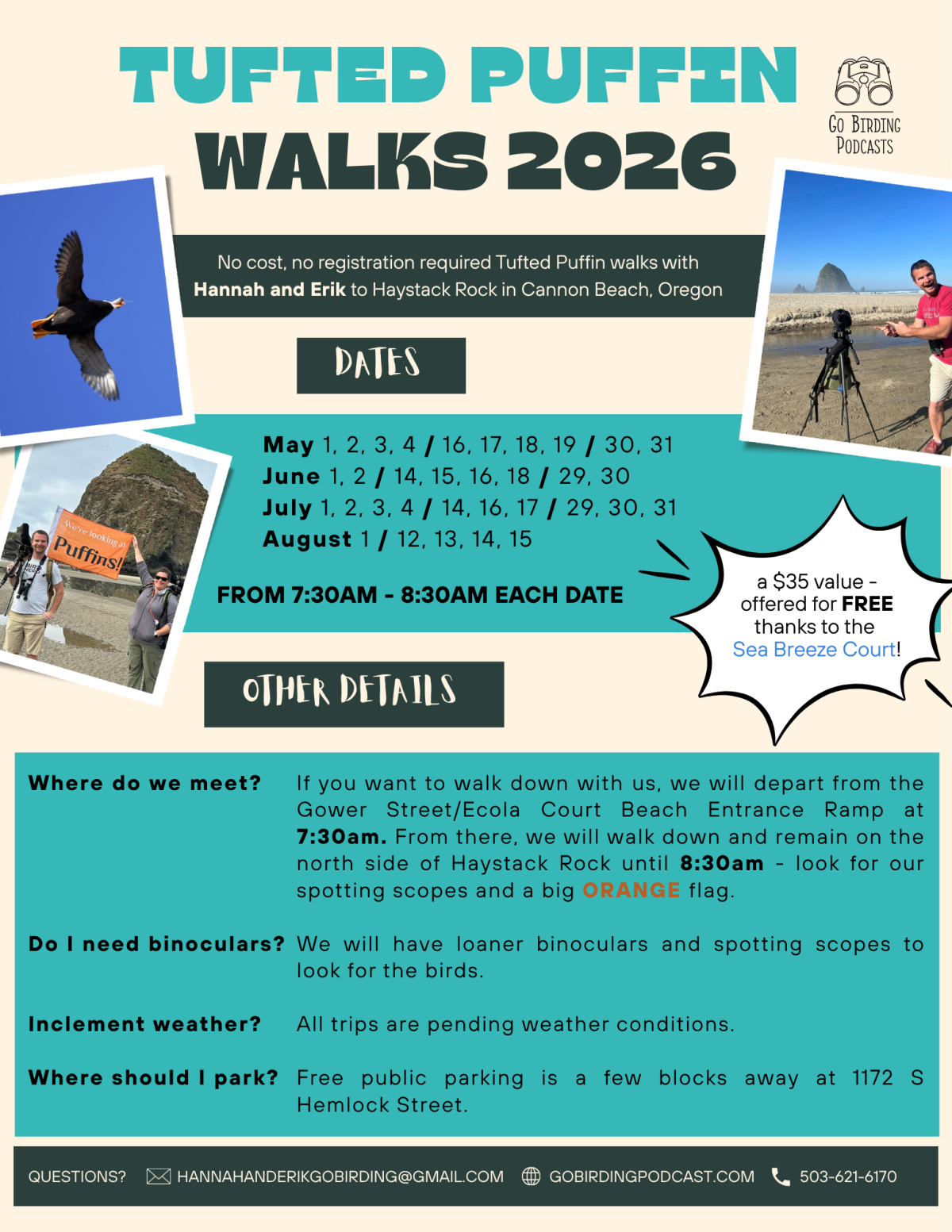 2026 Tufted Puffin Walks