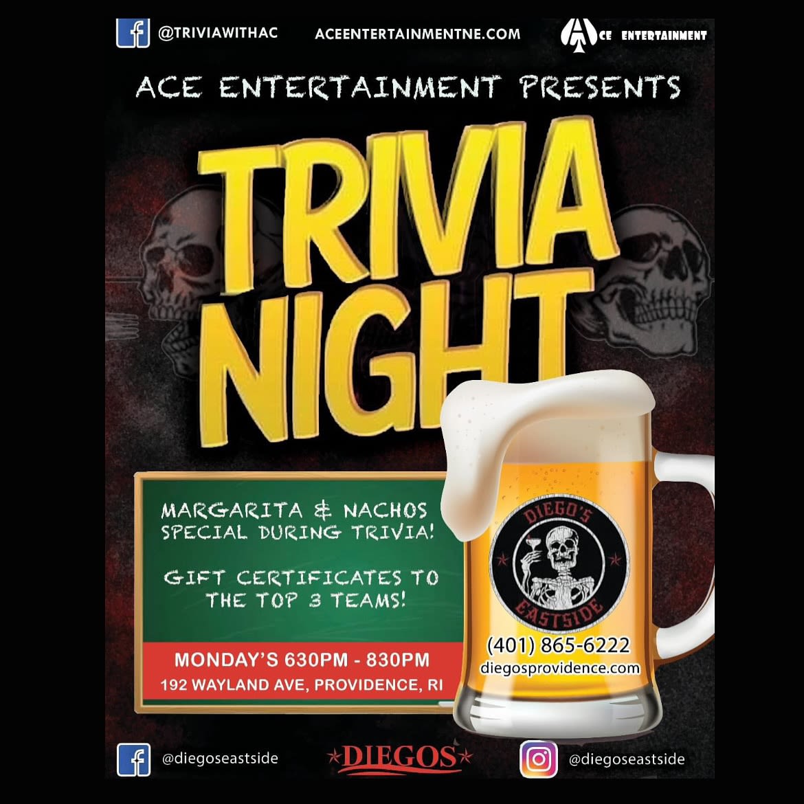 Monday Trivia at Diego’s East Side | Providence, RI 02906