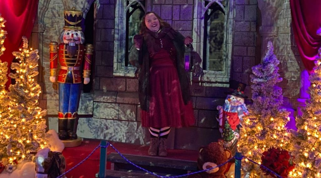 A costumed character in a castle at Kevin McCurdy's Holiday Spirit ...