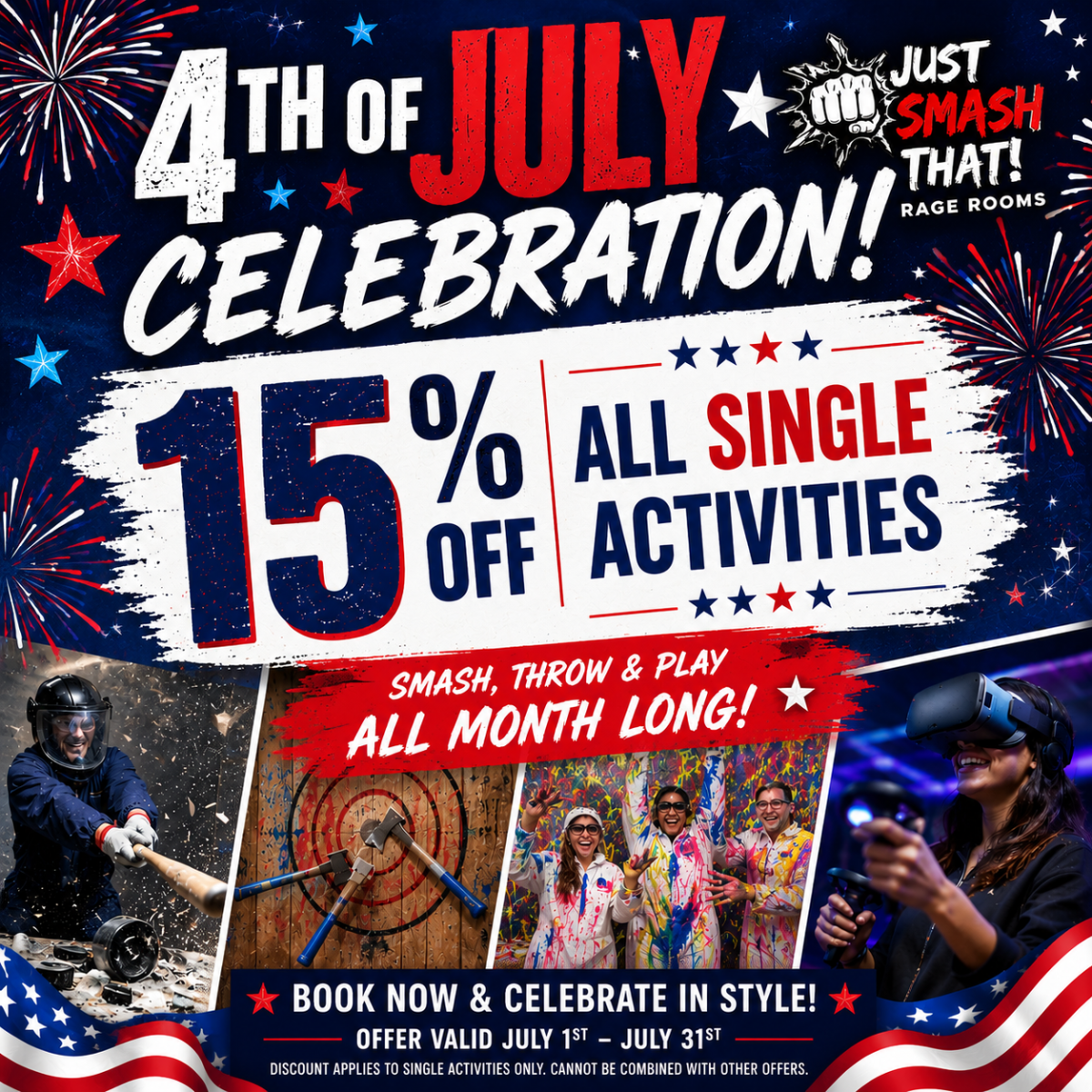 15% OFF all single activities - 4th of July Celebration