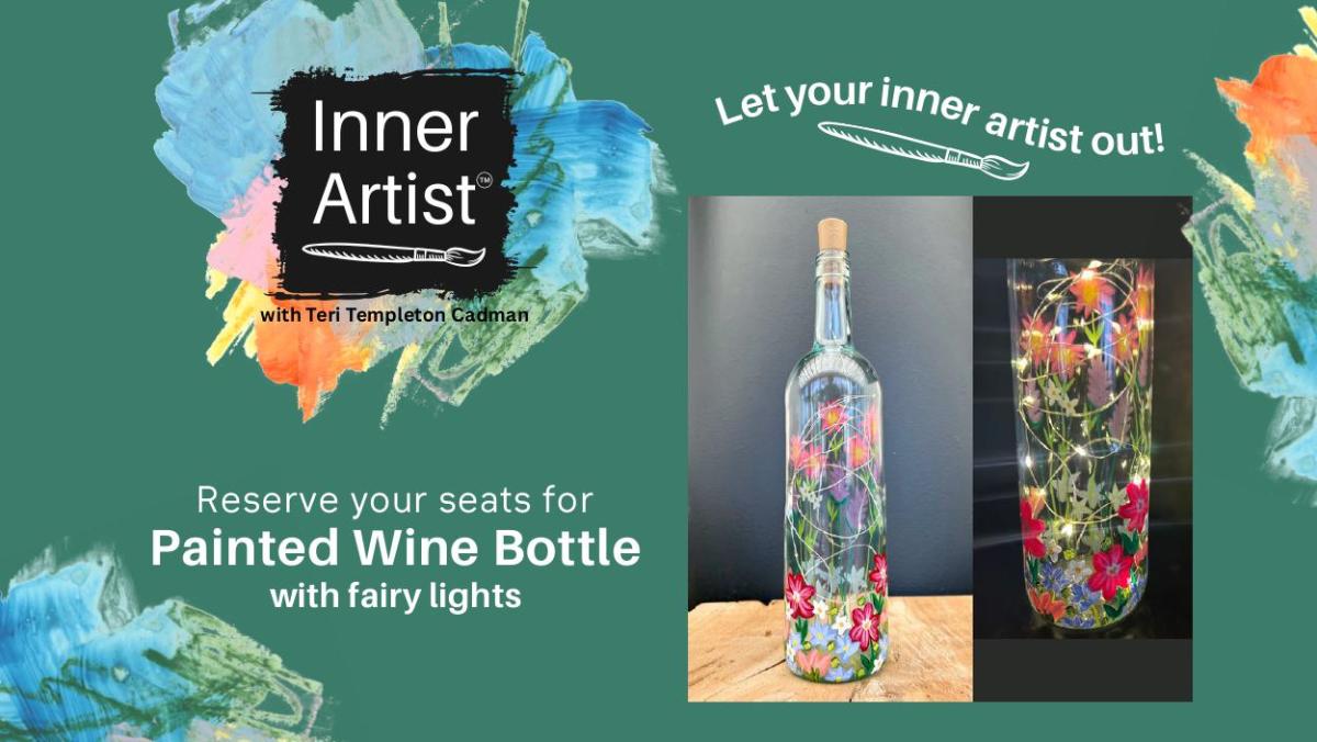 Painted Wine Bottle with fairy lights