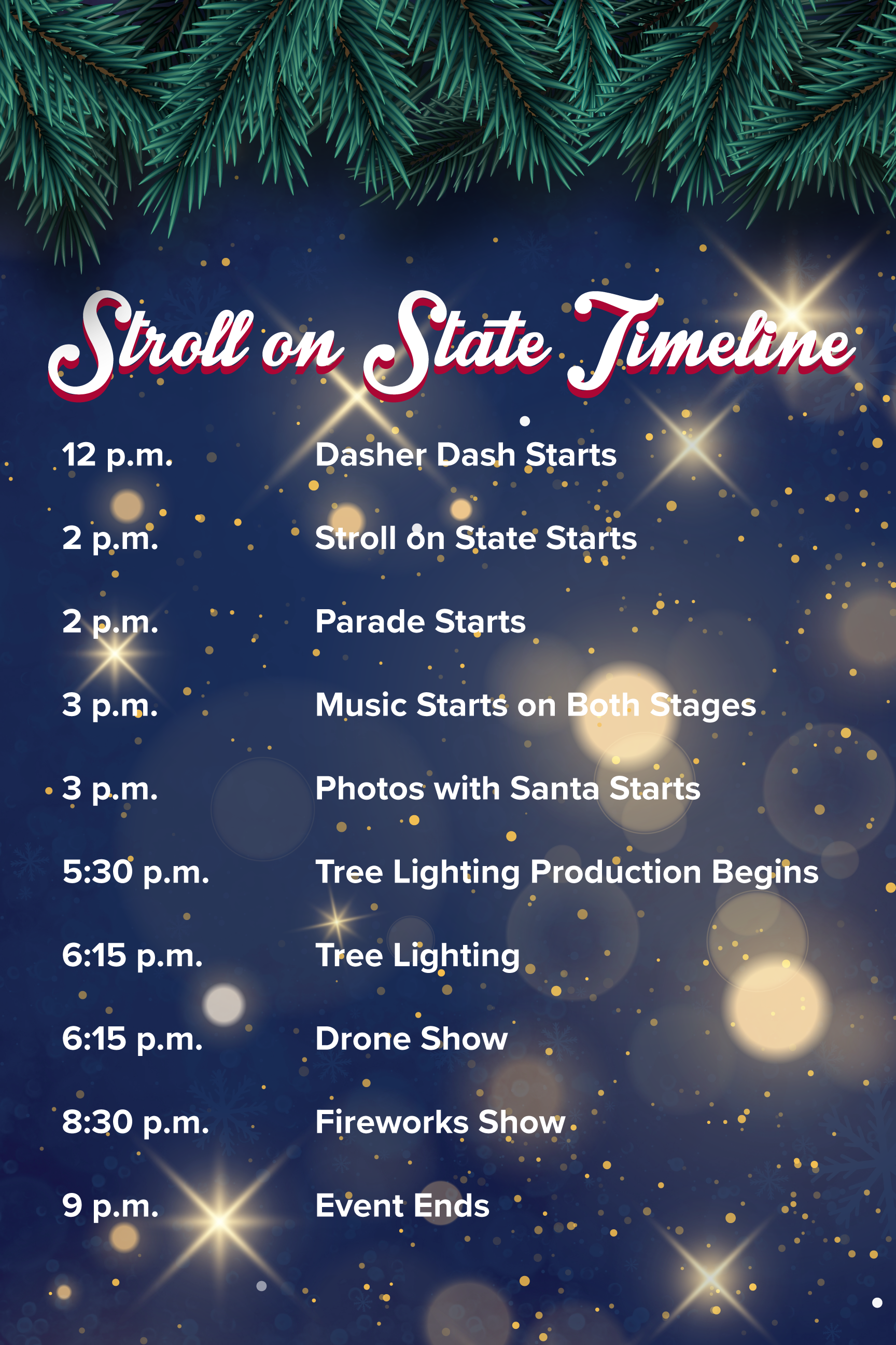 Stroll On State Event Schedule | Tree Lighting & Santa Claus