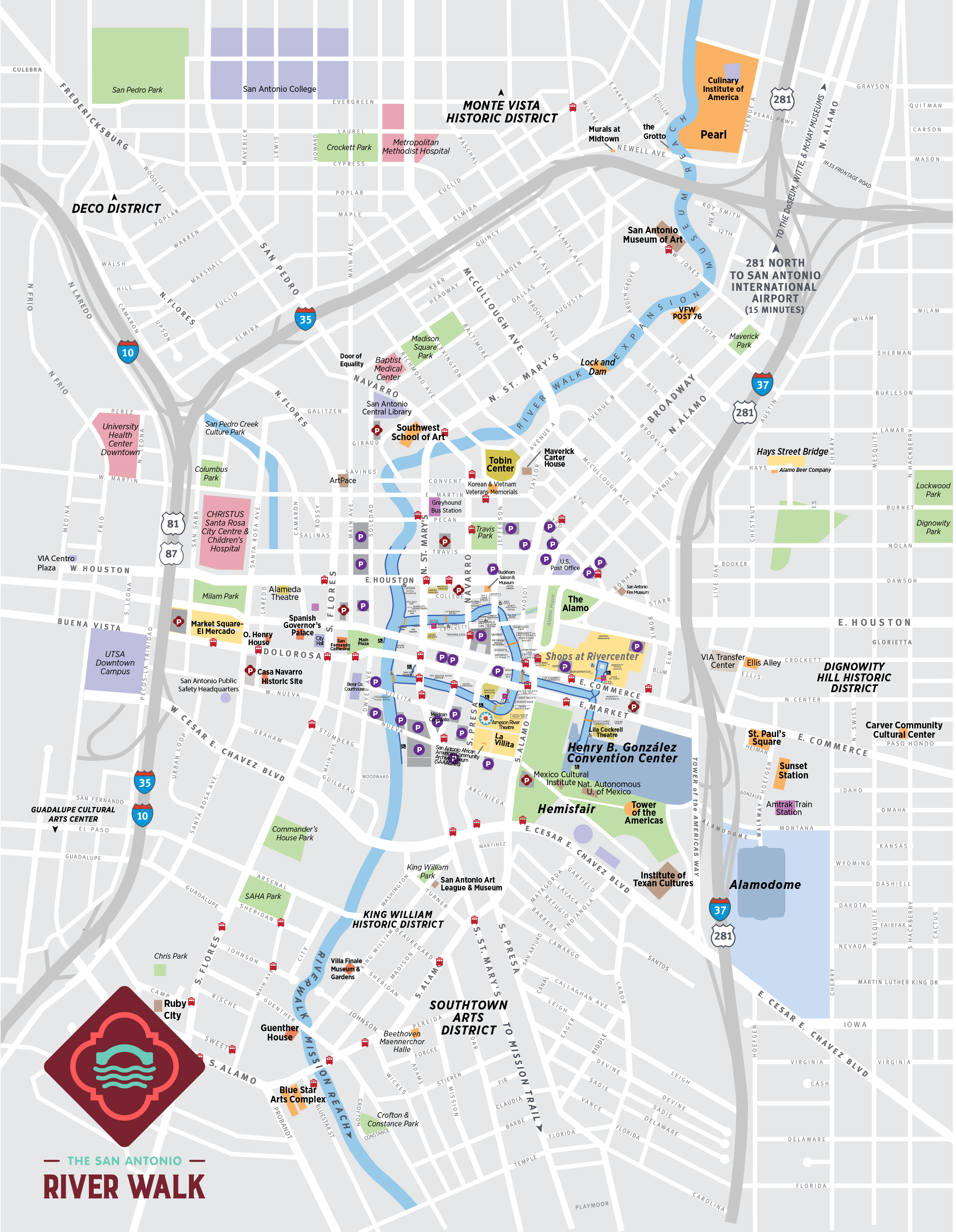 Map Of Downtown San Antonio Riverwalk Grand Hyatt San Antonio River