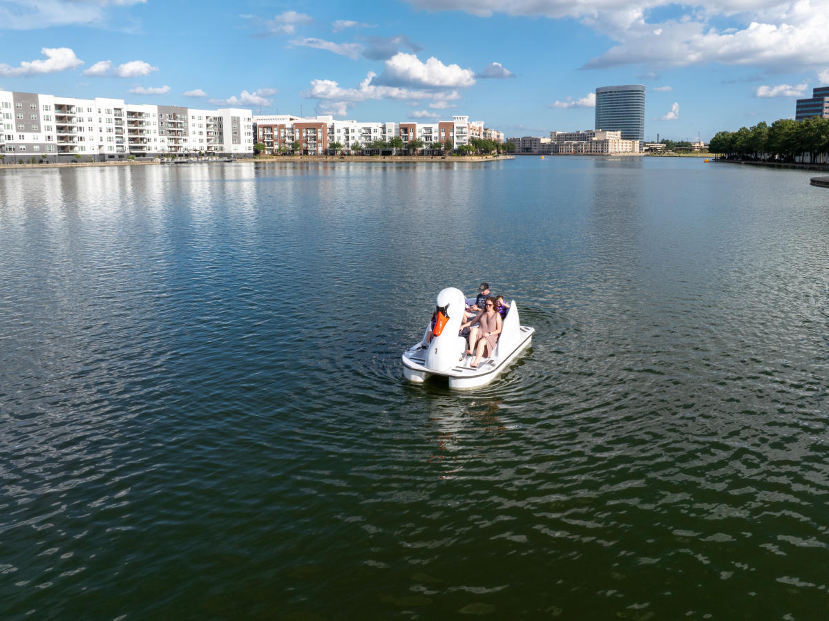 Couples Swan Pedal Boat Rides on Lake Carolyn